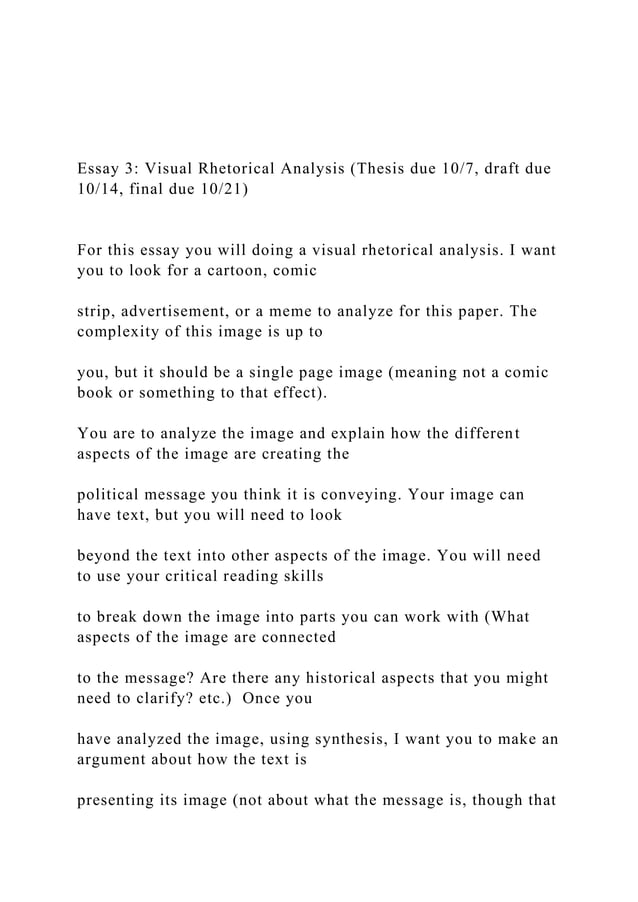 Essay 3 Visual Rhetorical Analysis (Thesis due 107, draft du.docx