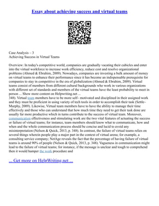 Essay About Achieving Success And Virtual Teams | PDF