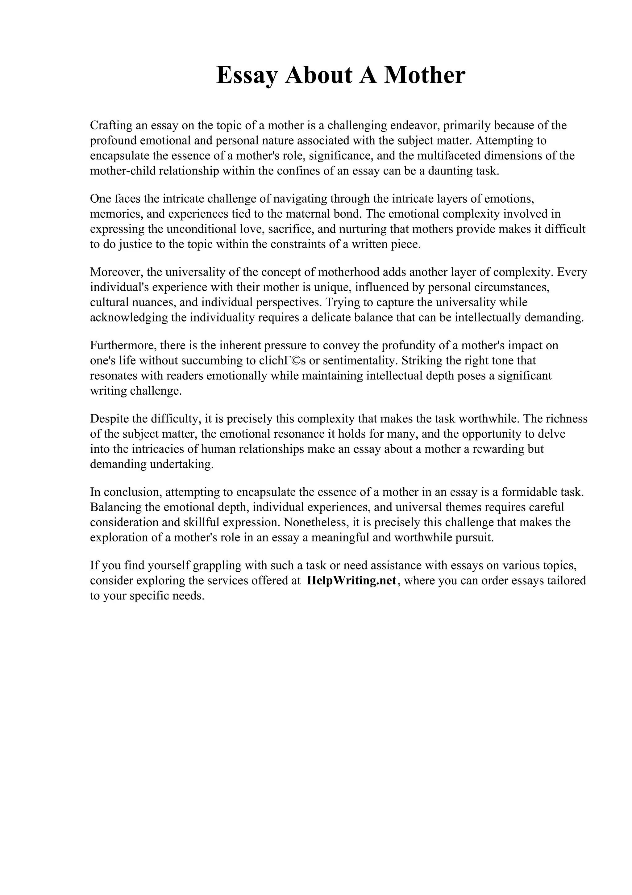 Essay About A Mother | PDF | Family and Relationships