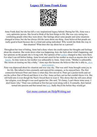 Essay About Anne Frank | PDF