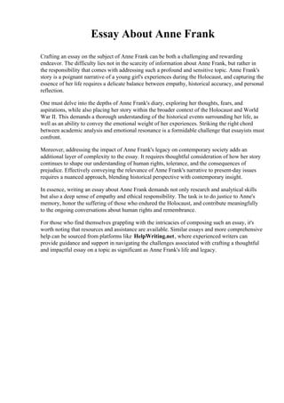 Essay About Anne Frank. St. Luke's University Health Network | PDF