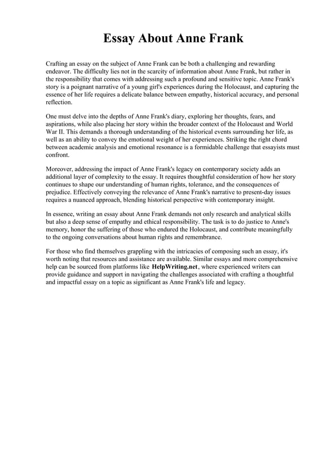 Essay About Anne Frank. St. Luke's University Health Network | PDF