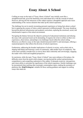 Essay About A School. Stratford University | PDF | Education