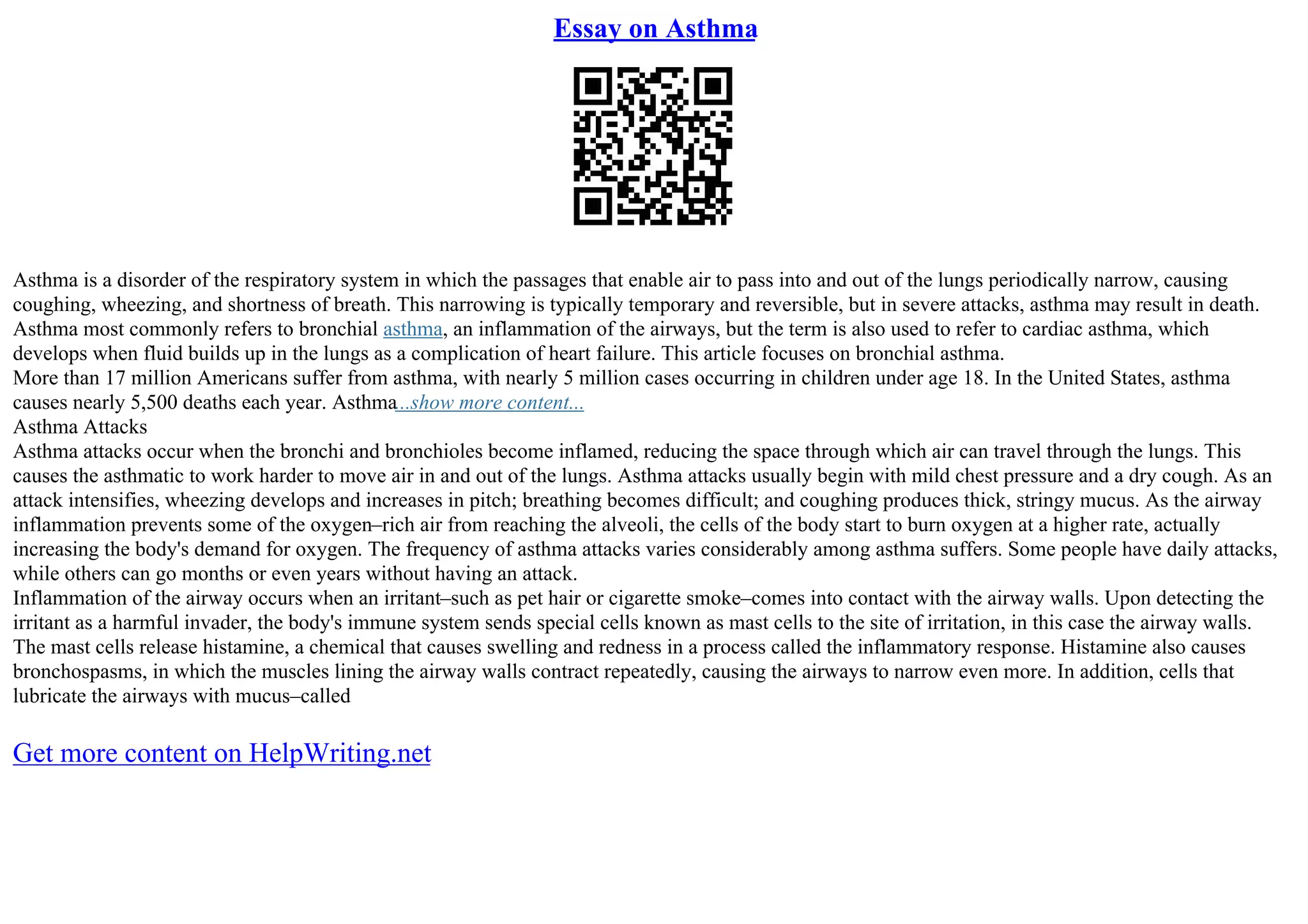Essay About Asthma | PDF