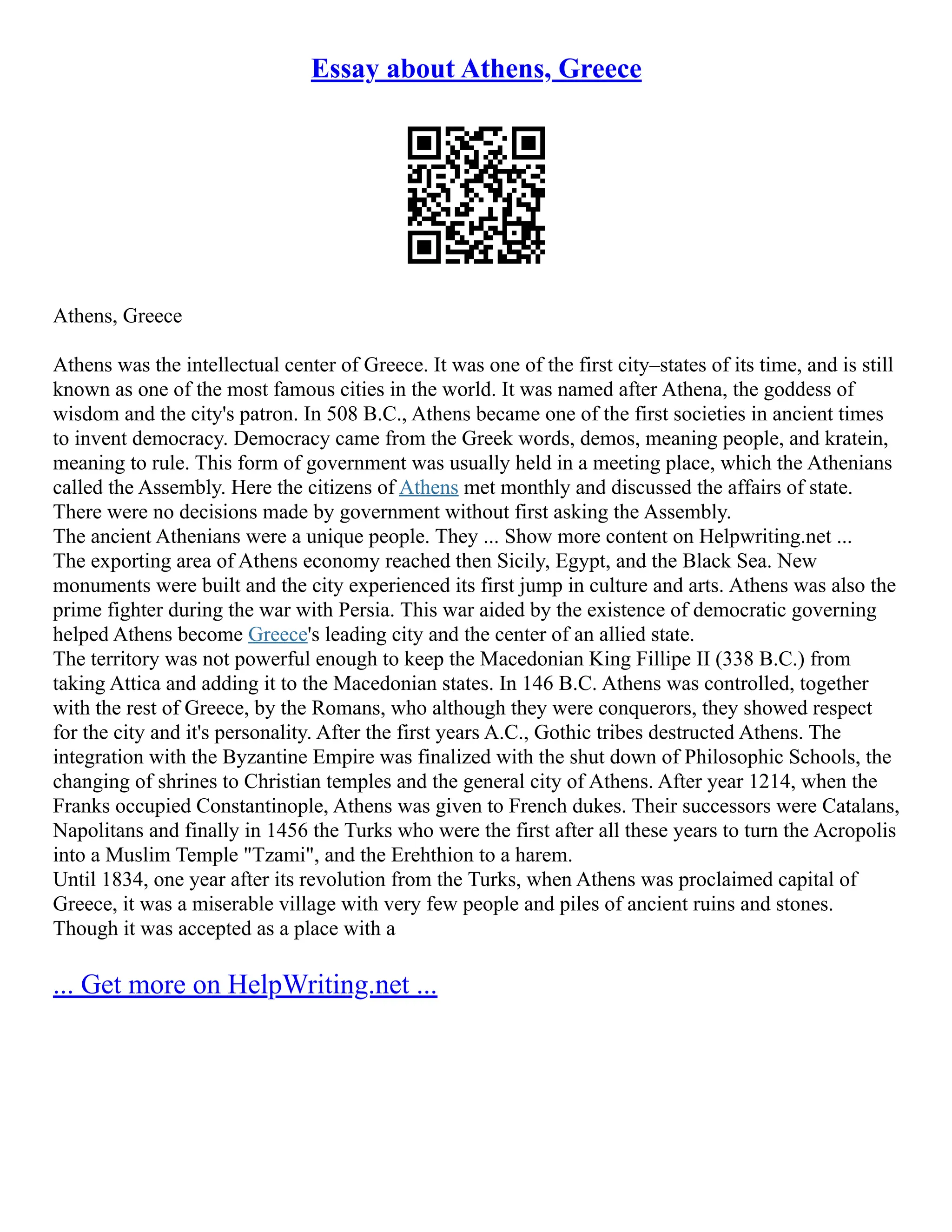Essay About Athens, Greece | PDF