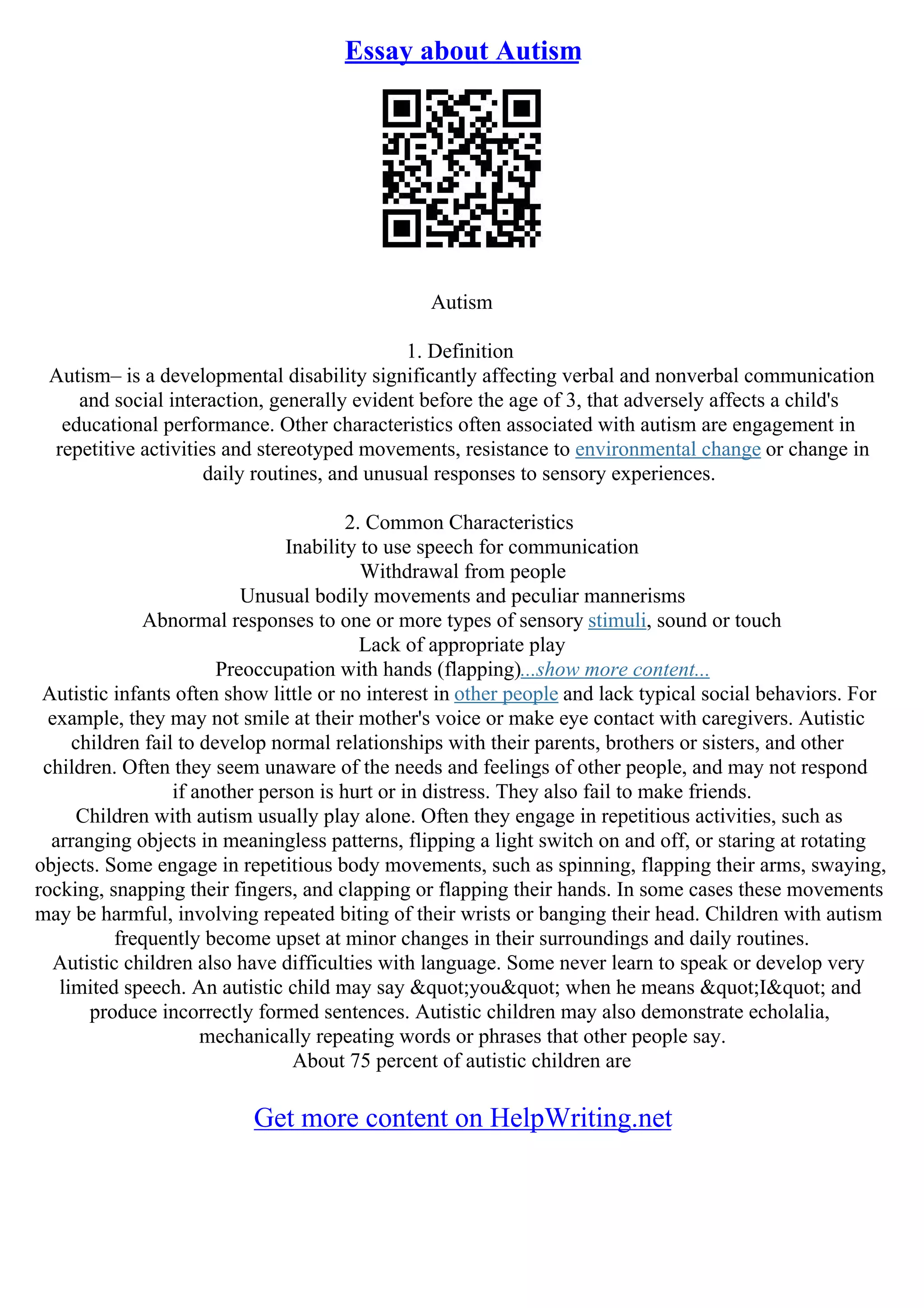 Essay About Autism | PDF