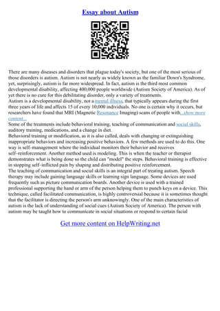 Essay About Autism | PDF