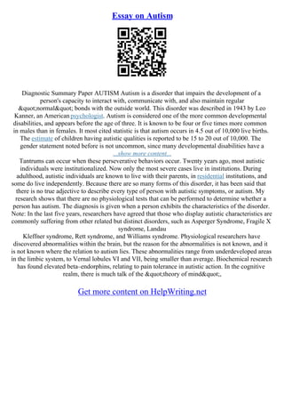 Essay About Autism | PDF