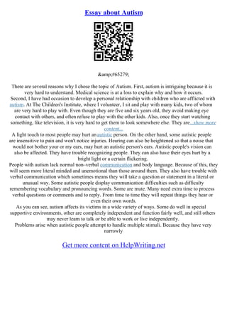 Essay About Autism | PDF