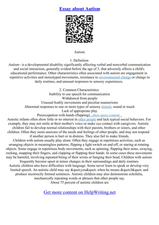 Essay About Autism | PDF