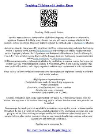 Essay About Autism | PDF