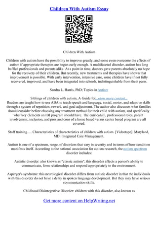 Essay About Autism | PDF