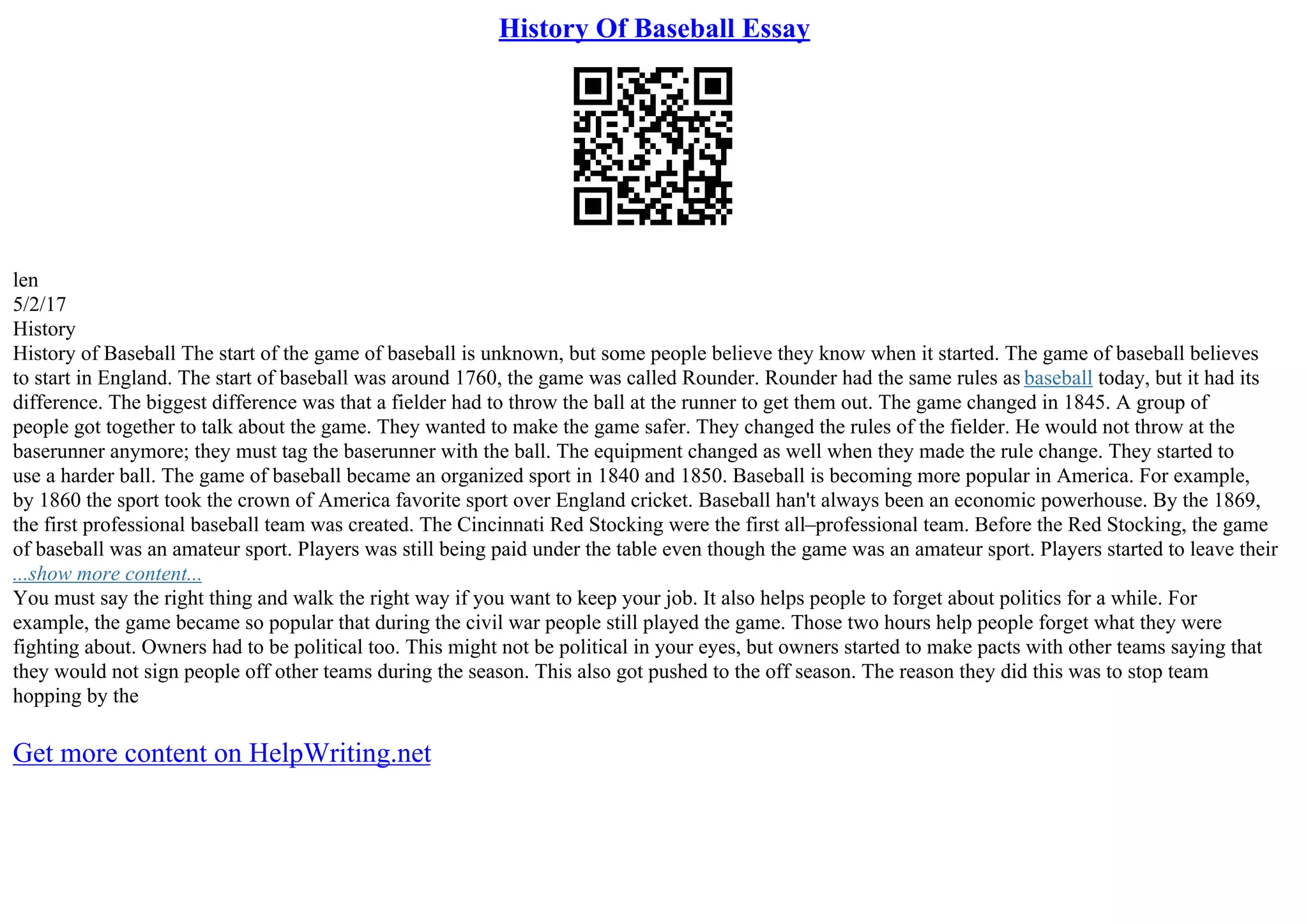 Essay About Baseball | PPT