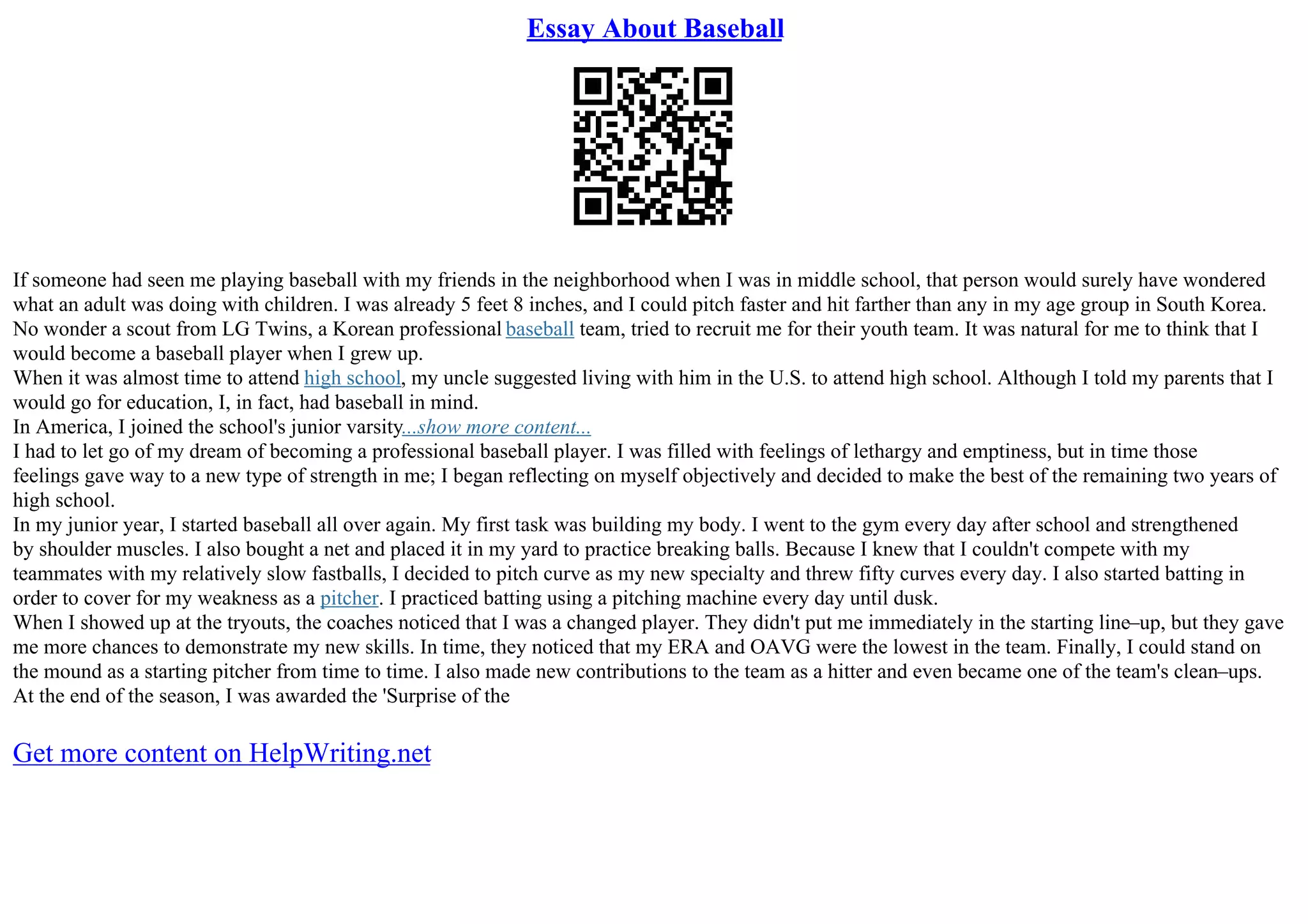Essay About Baseball | PPT