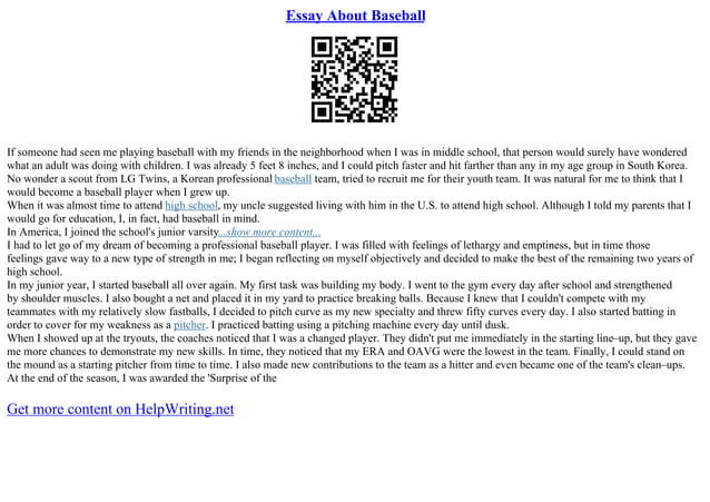Essay About Baseball | PPT