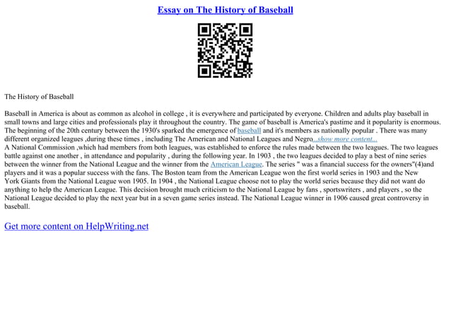 Essay About Baseball | PPT