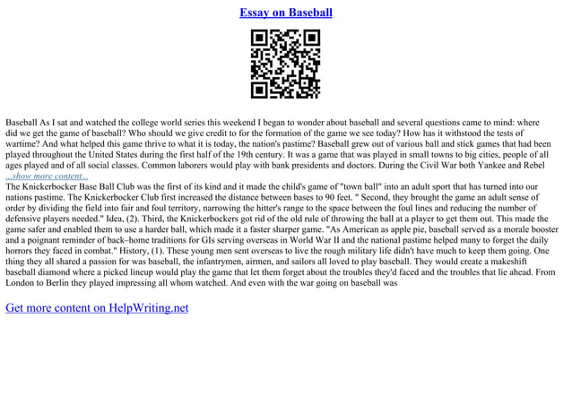 Essay About Baseball | PPT