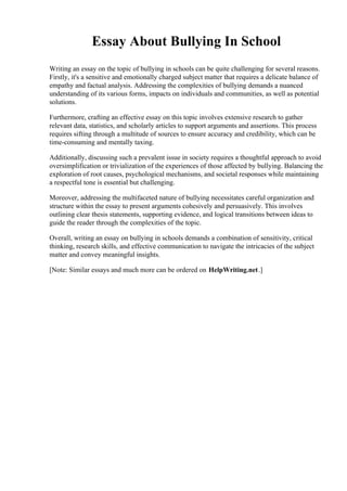 Essay About Bullying In School. Coconino Community College | PDF