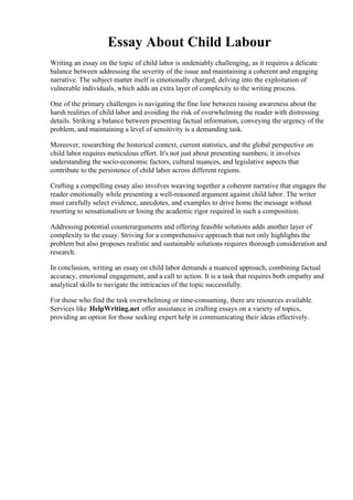 Essay About Child Labour. . Child labour | PDF