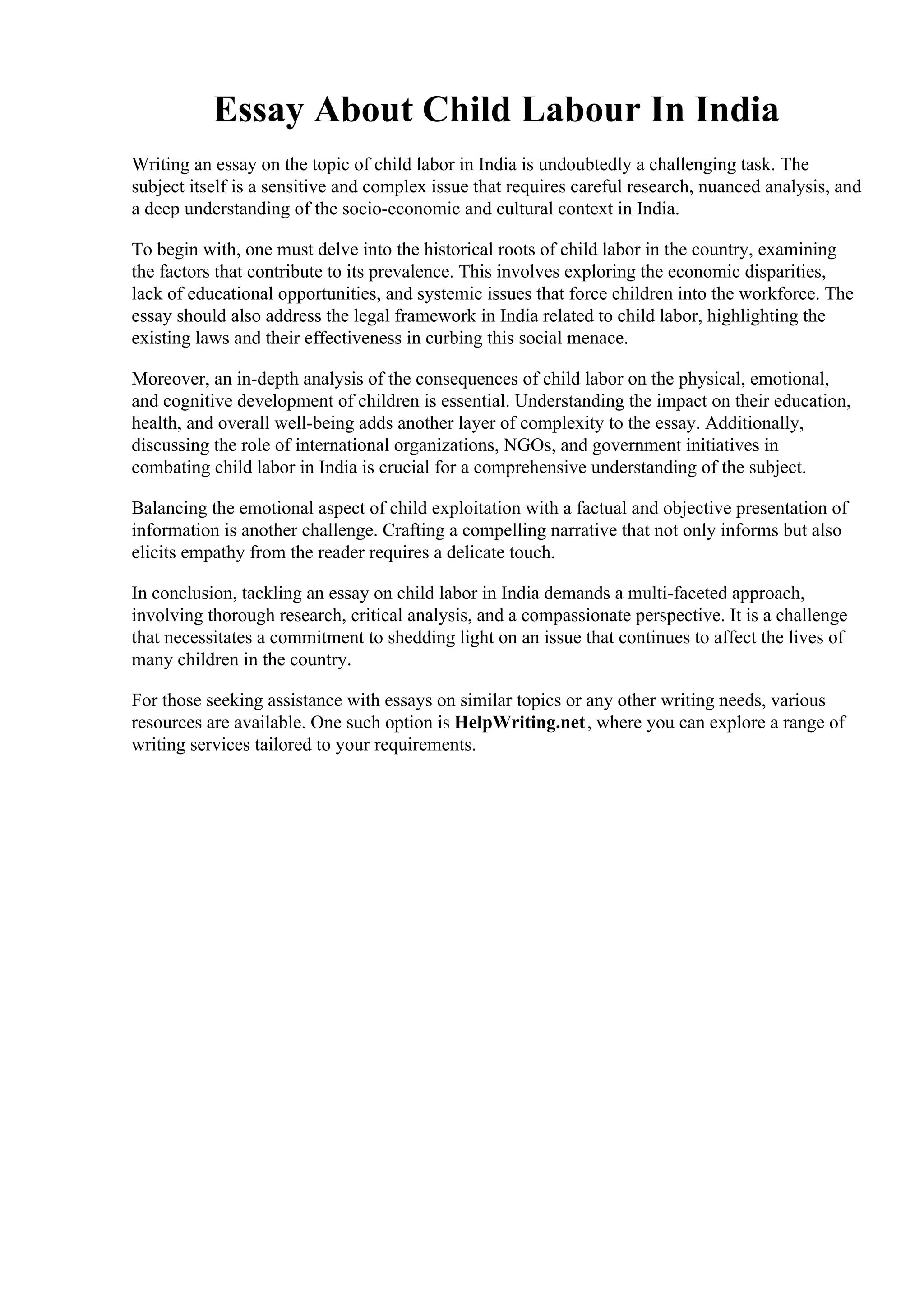 Essay About Child Labour In India | PDF