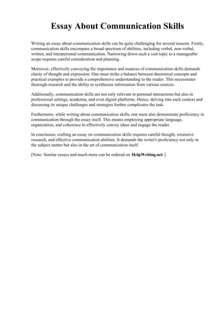 Essay About Communication Skills. Falcon Institute of Health and ...
