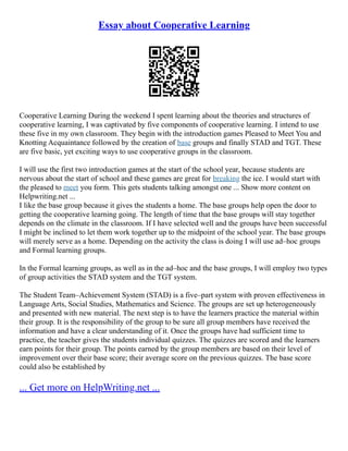Essay About Cooperative Learning | PDF