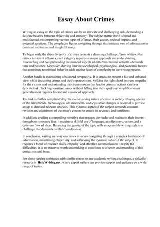 Essay About Crimes.pdf | Crime & Harmful Acts to Individuals, Society ...