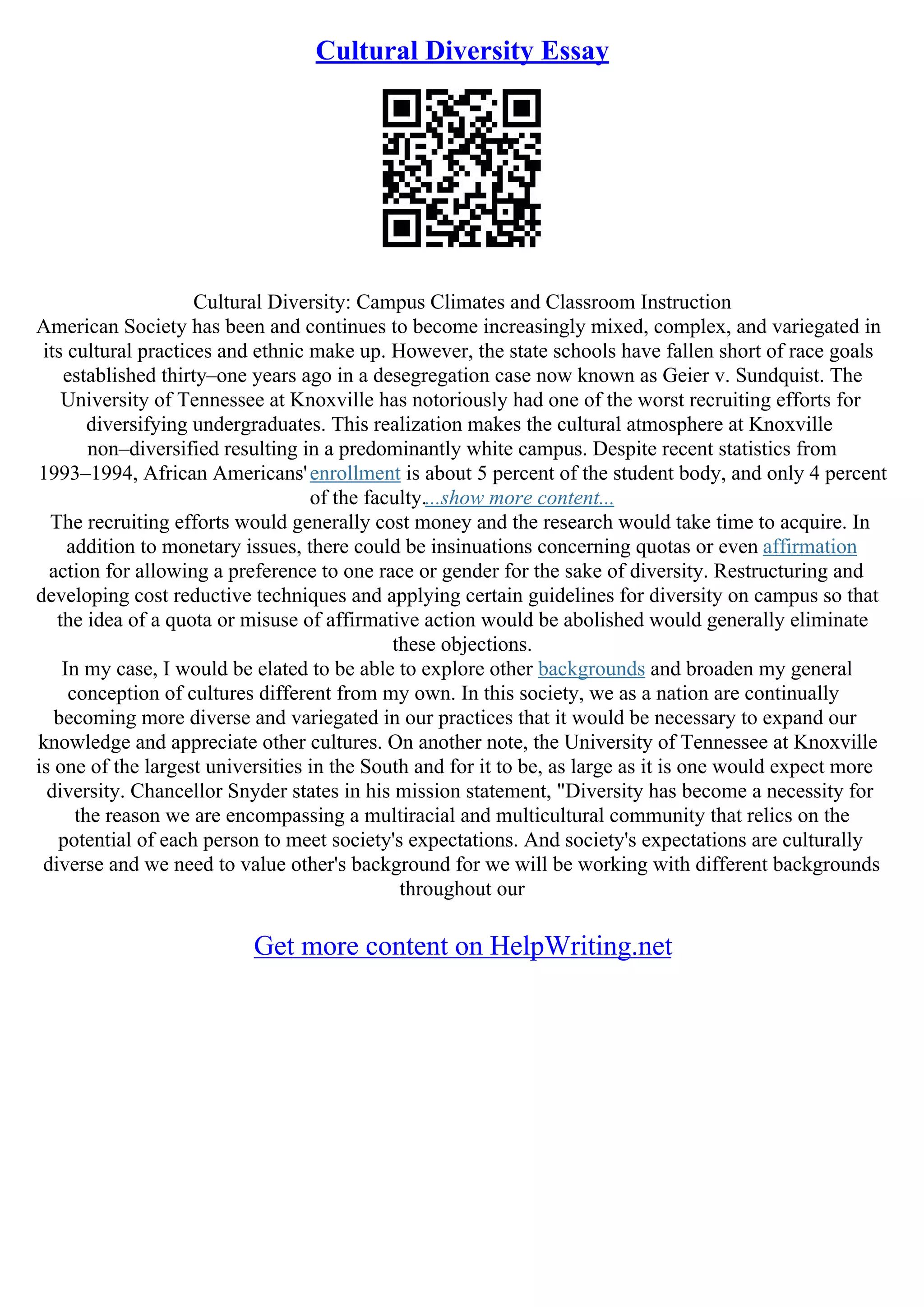 Essay About Cultural Diversity | PDF