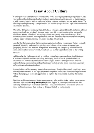 Essay About Culture. . Importance of our culture essays | PDF