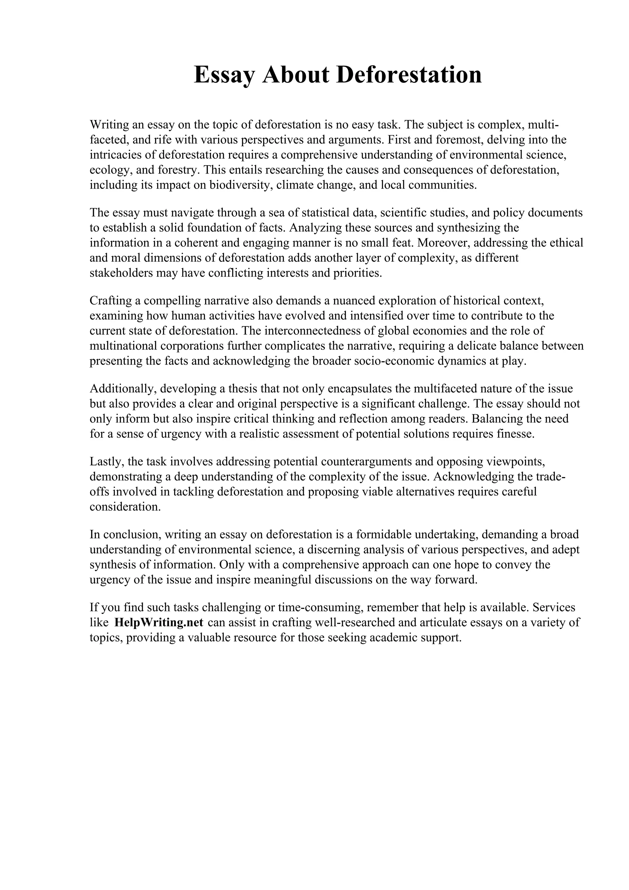 Essay About Deforestation. Colby Community College | PDF