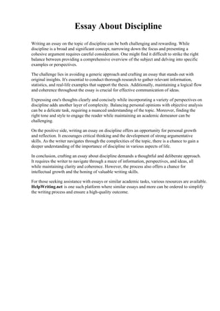 Essay About Discipline. Palm Beach State College | PDF