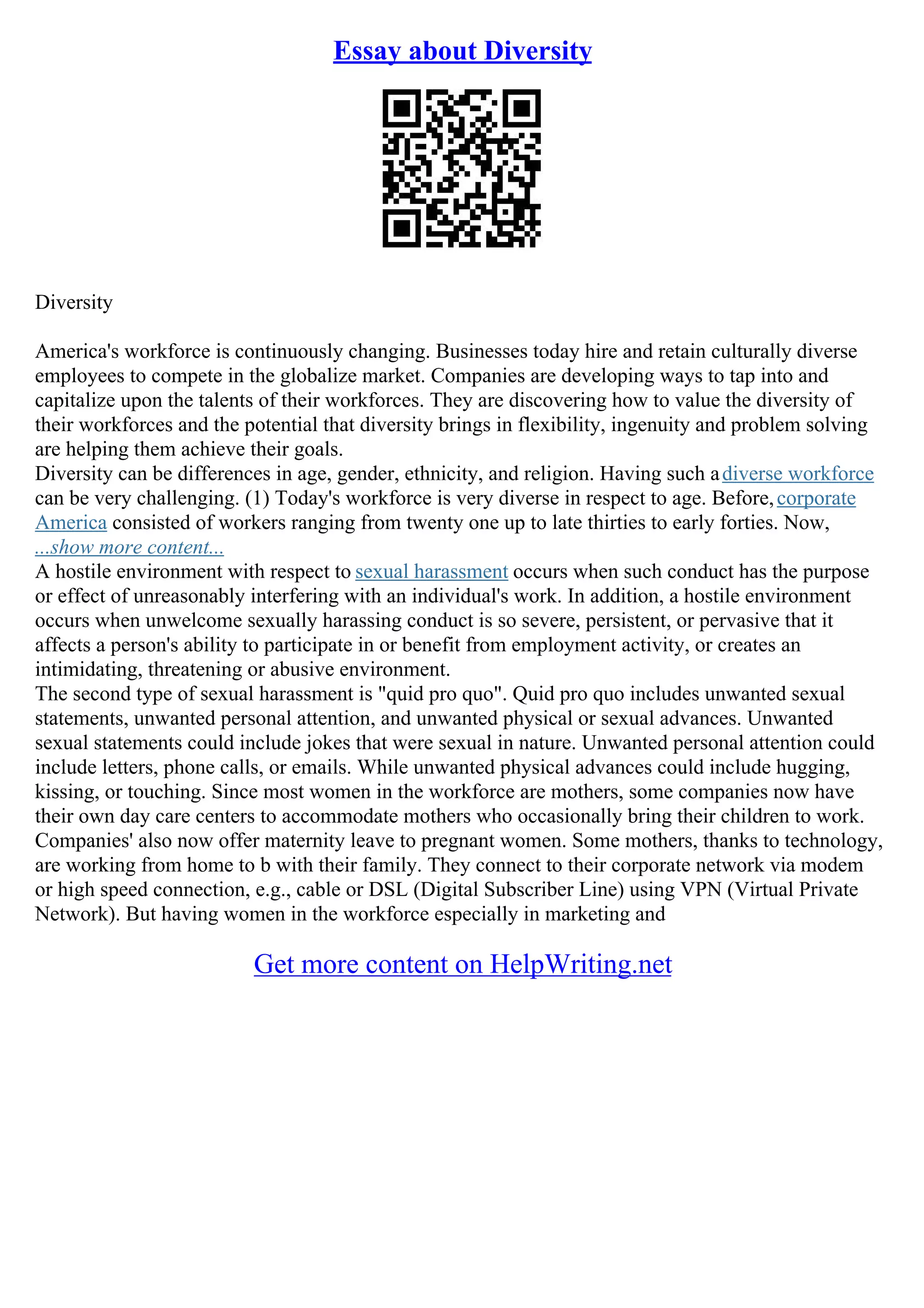 Essay About Diversity | PDF