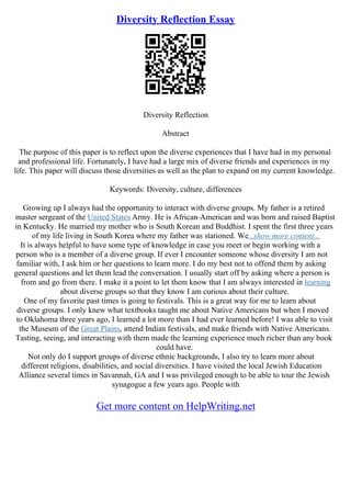 Essay About Diversity | PDF