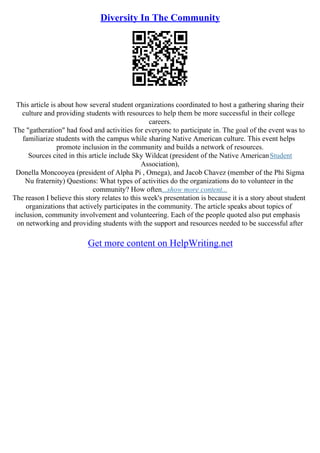 Essay About Diversity | PDF