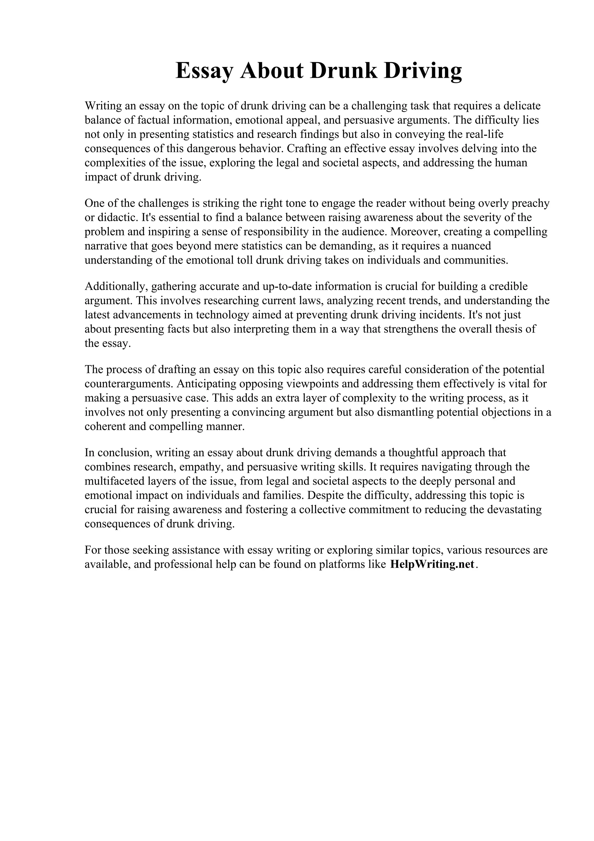 Essay About Drunk Driving | PDF