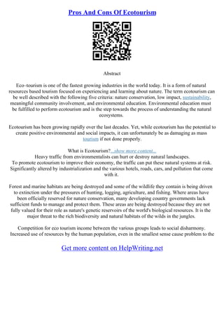 Essay About Ecotourism | PDF