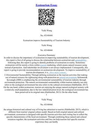 Essay About Ecotourism | PDF