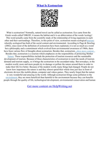 Essay About Ecotourism | PDF