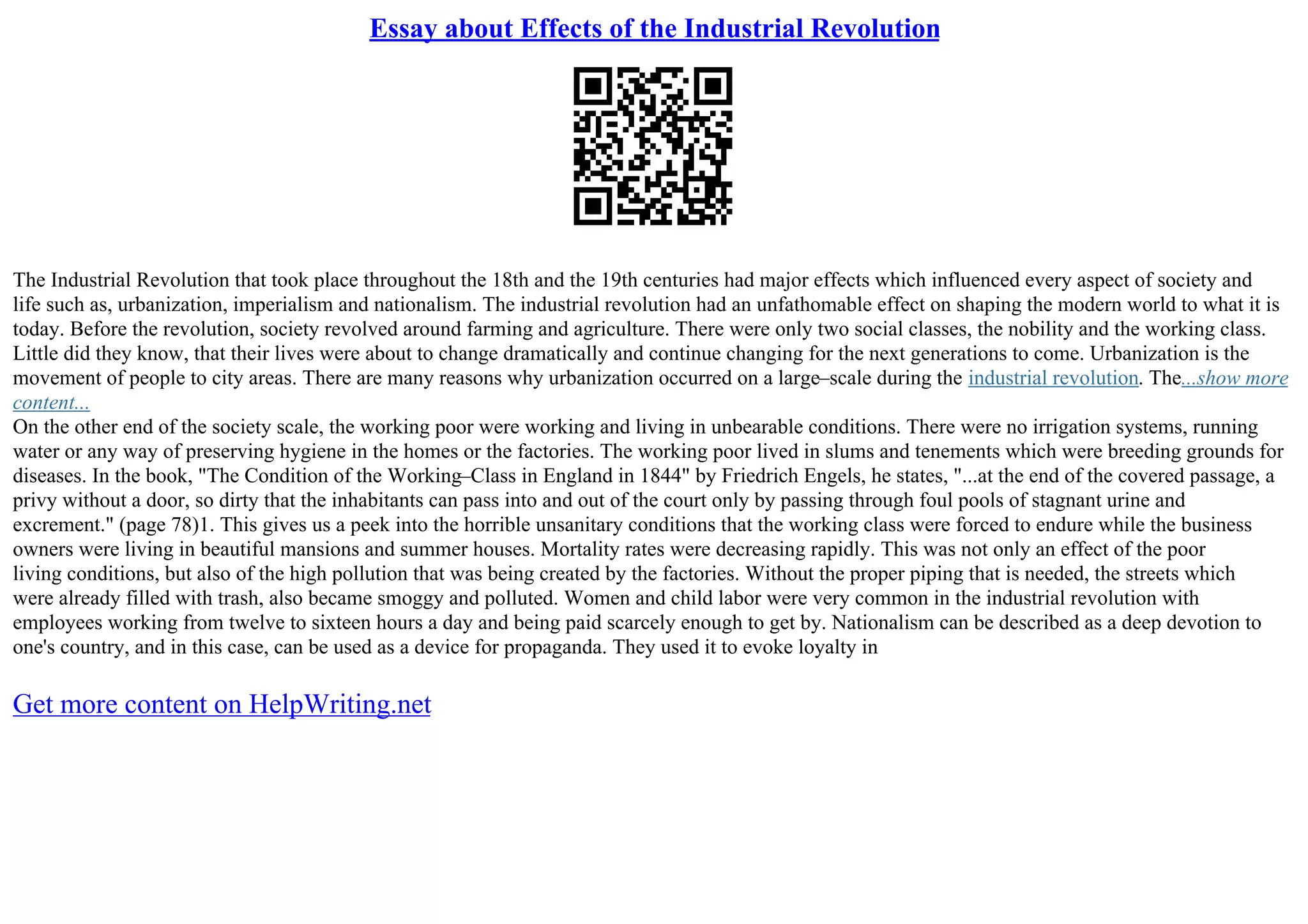 Essay About Effects Of The Industrial Revolution | PDF