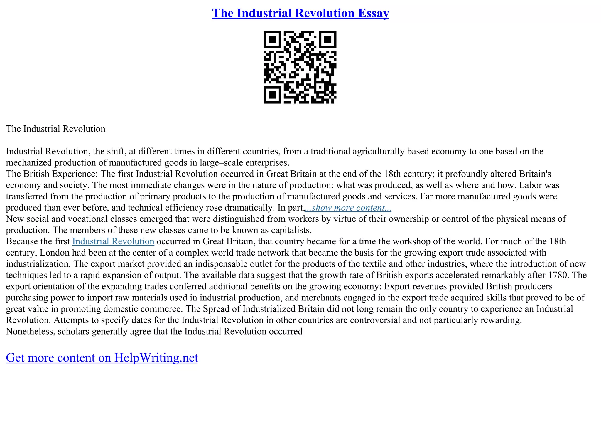 Essay About Effects Of The Industrial Revolution | PDF