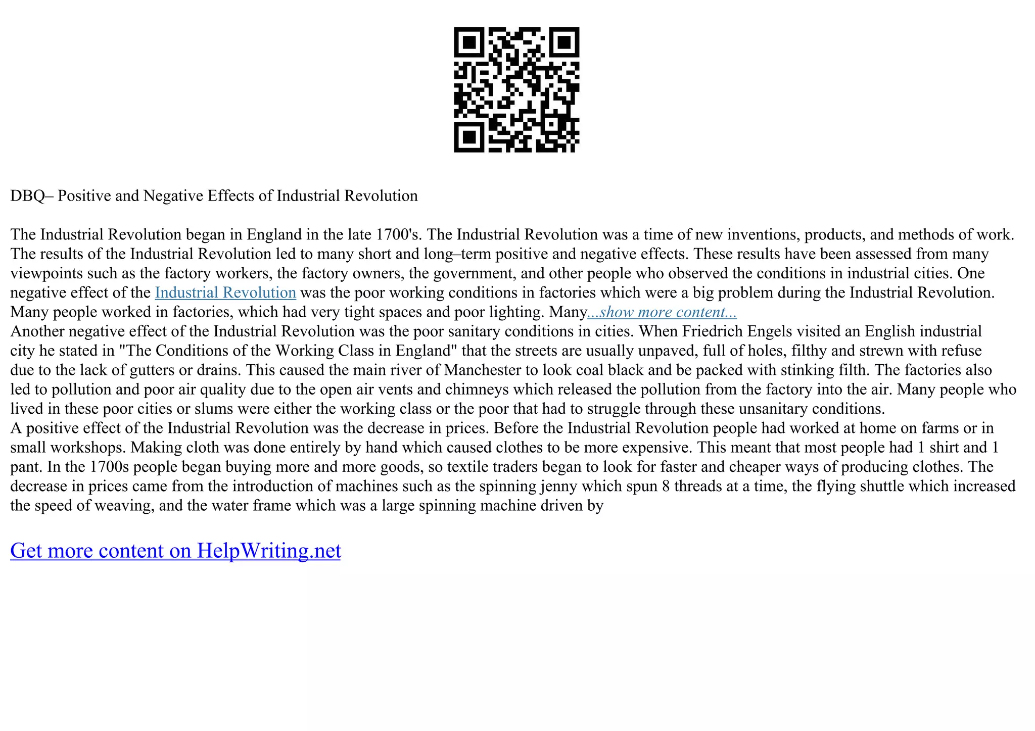 Essay About Effects Of The Industrial Revolution | PDF