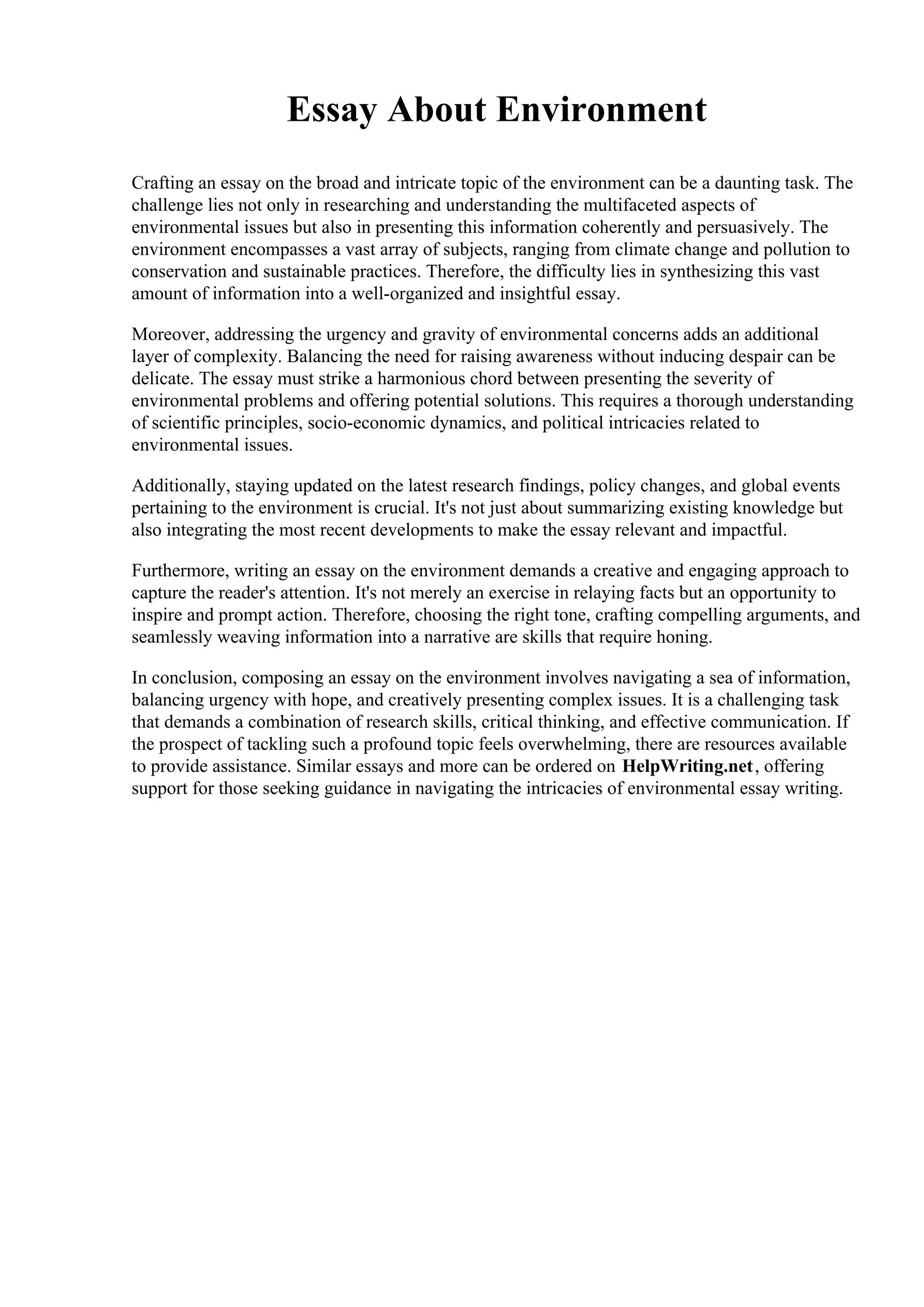 Essay About Environment | PDF | Environment | Science