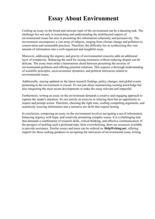 Essay About Environment | PDF | Environment | Science