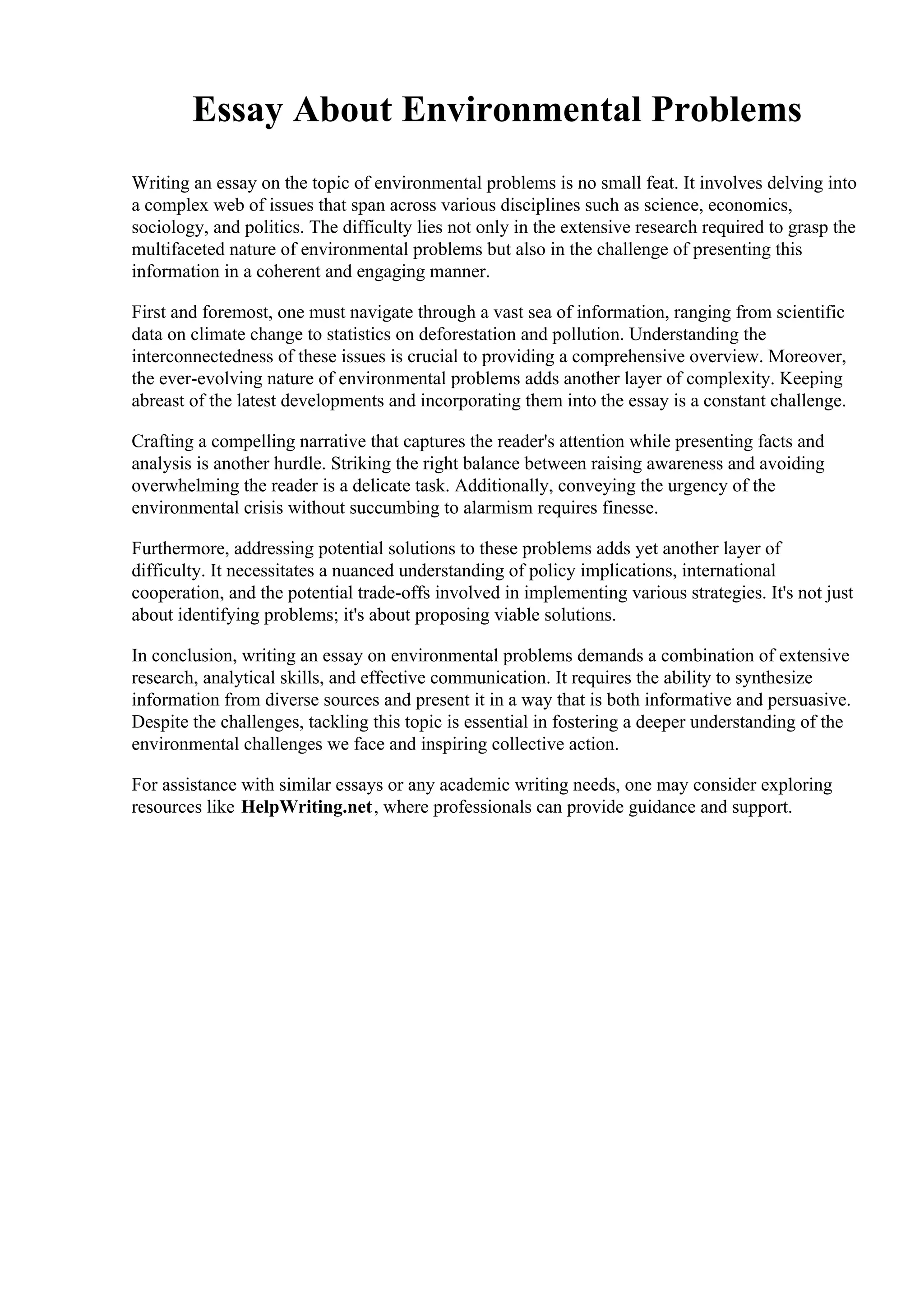 Essay About Environmental Problems | PDF | Environment | Science