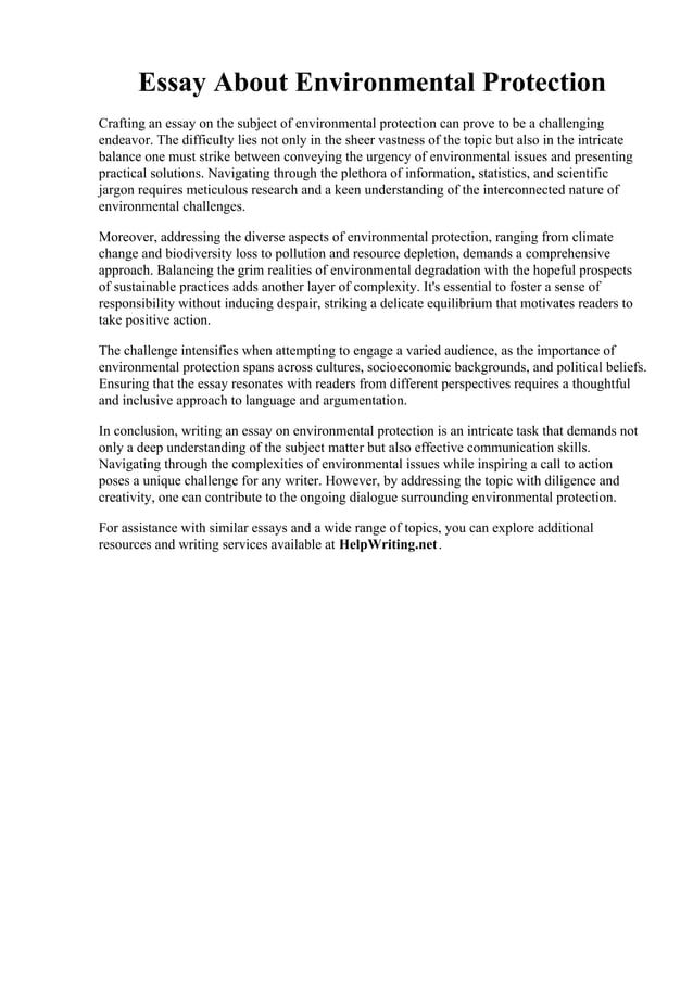 Essay About Environmental Protection | PDF