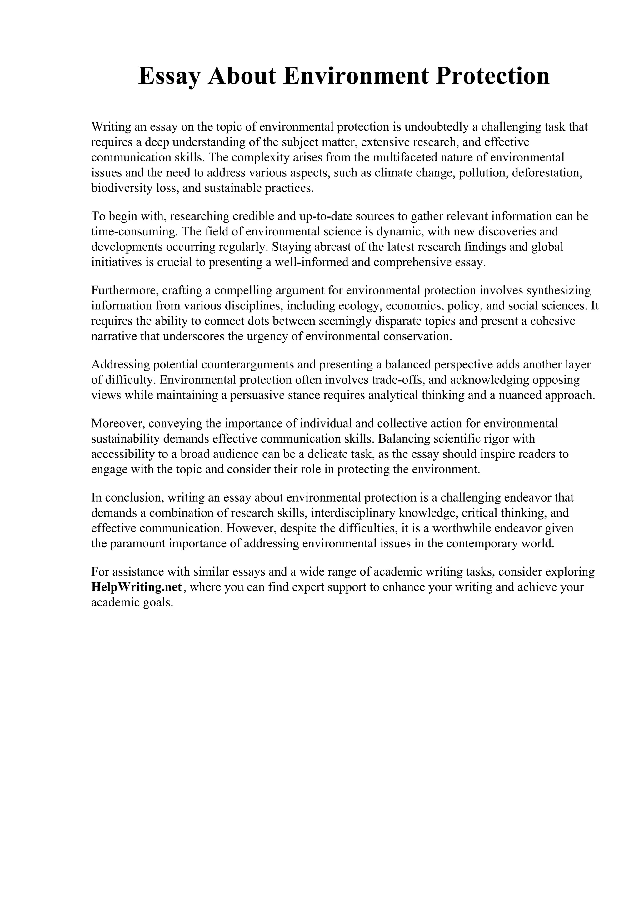 Essay About Environment Protection. Samaritan Hospital School of ...