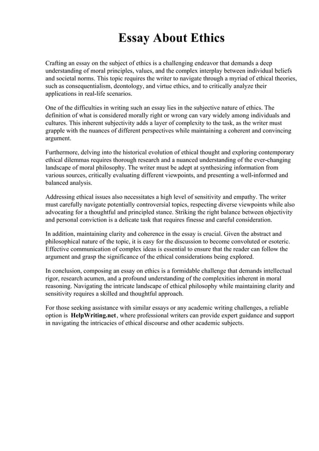 Essay About Ethics. Villanova University | PDF