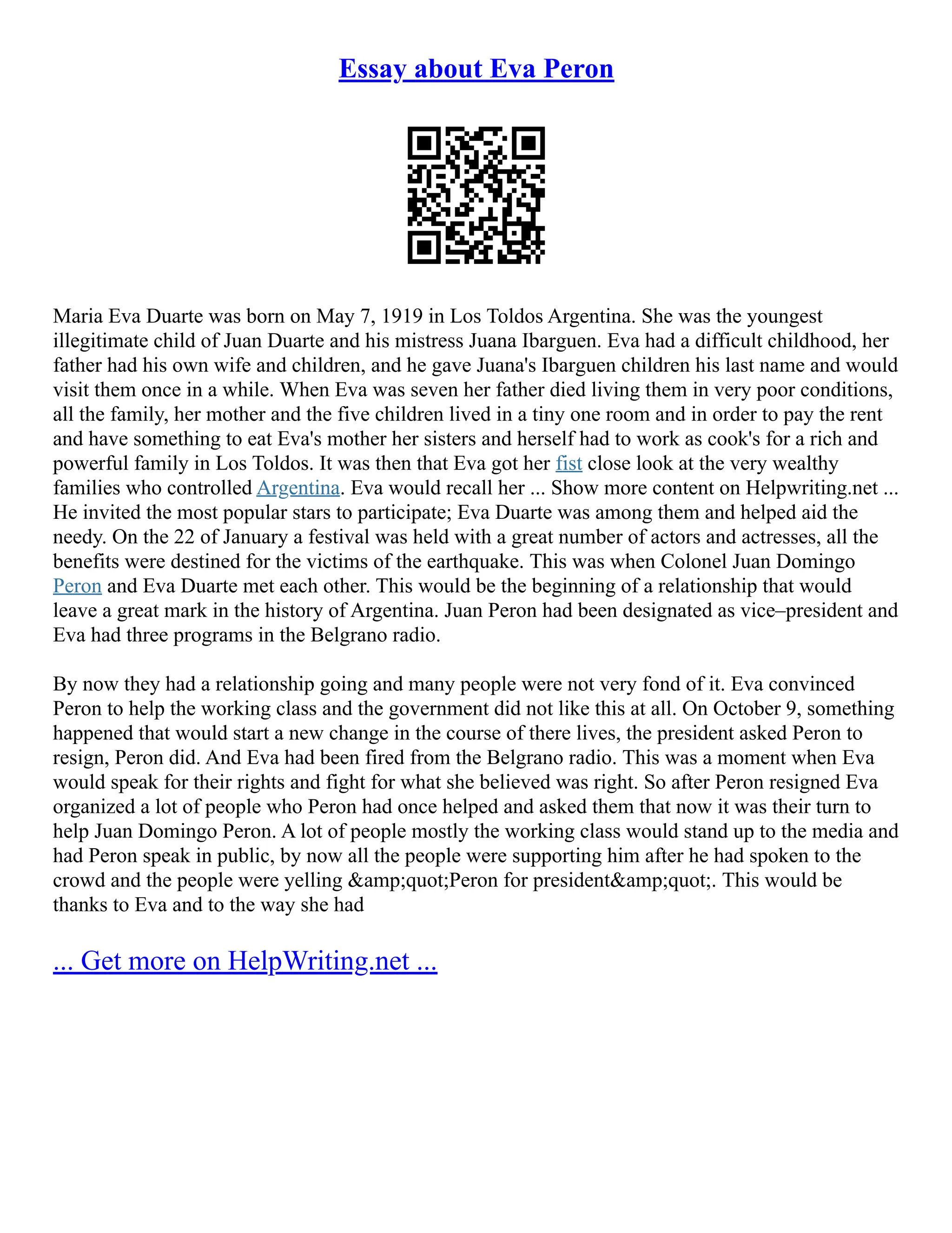 Essay About Eva Peron | PDF