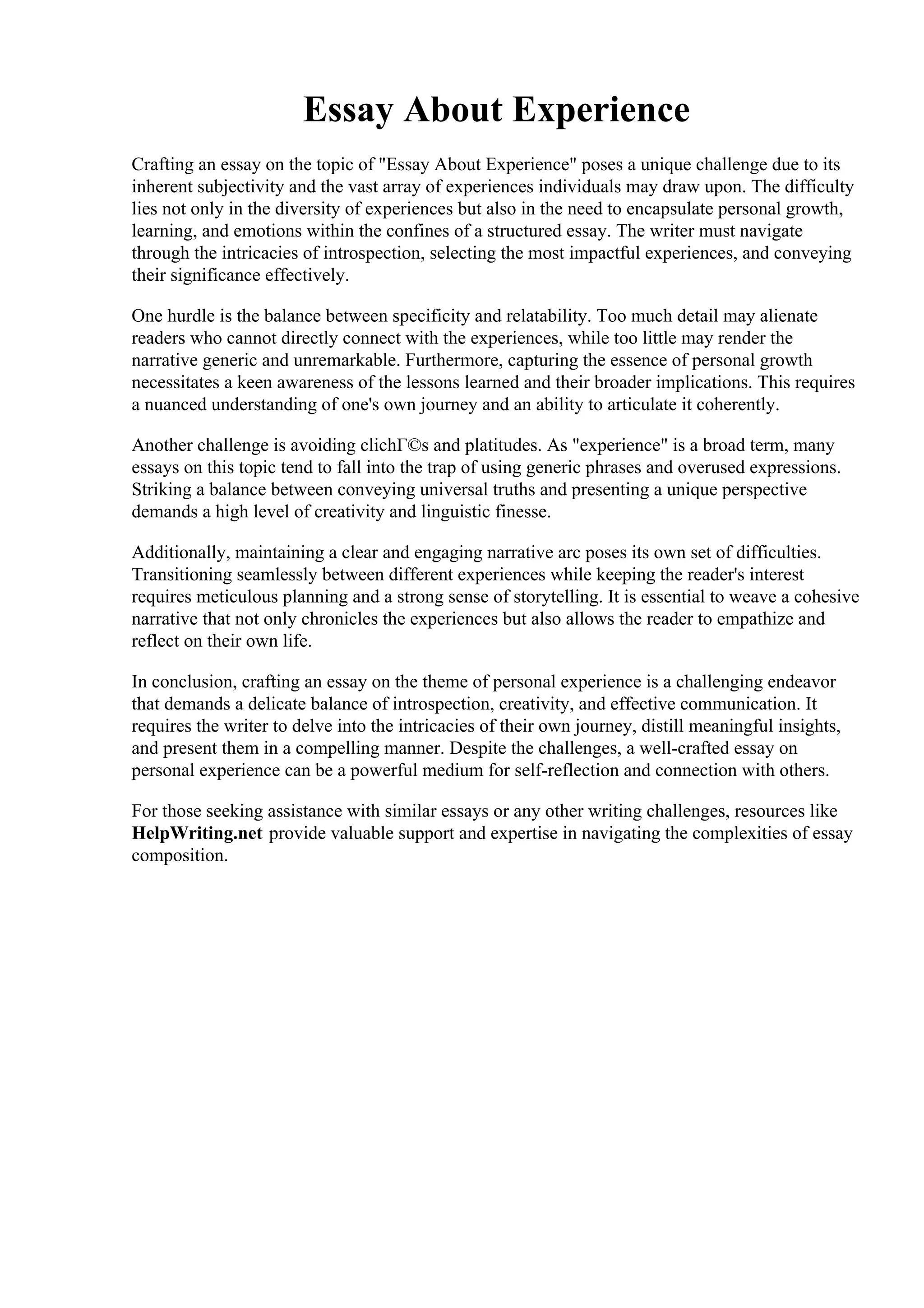 Essay About Experience | PDF