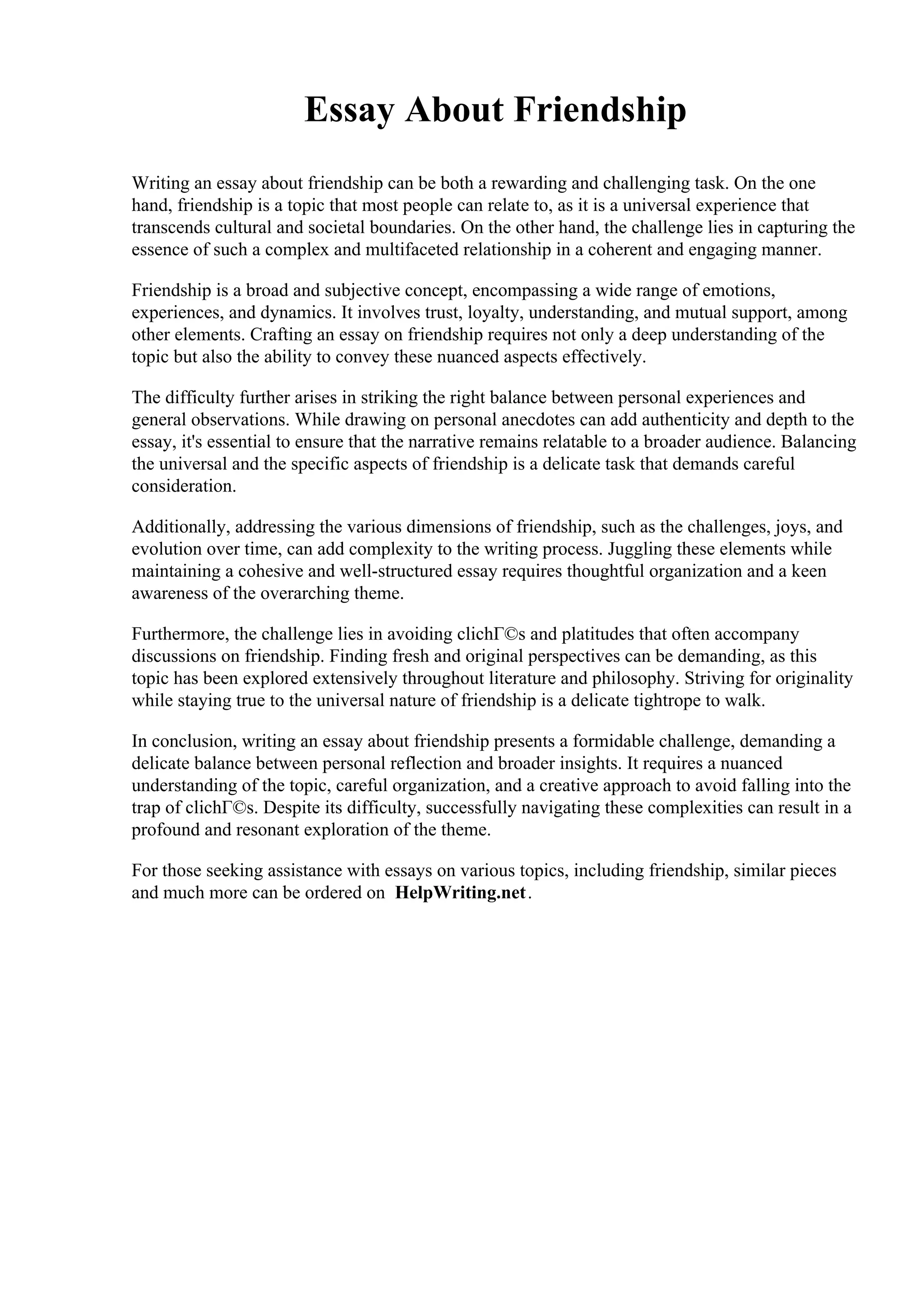 Essay About Friendship. International Institute for Healthcare ...